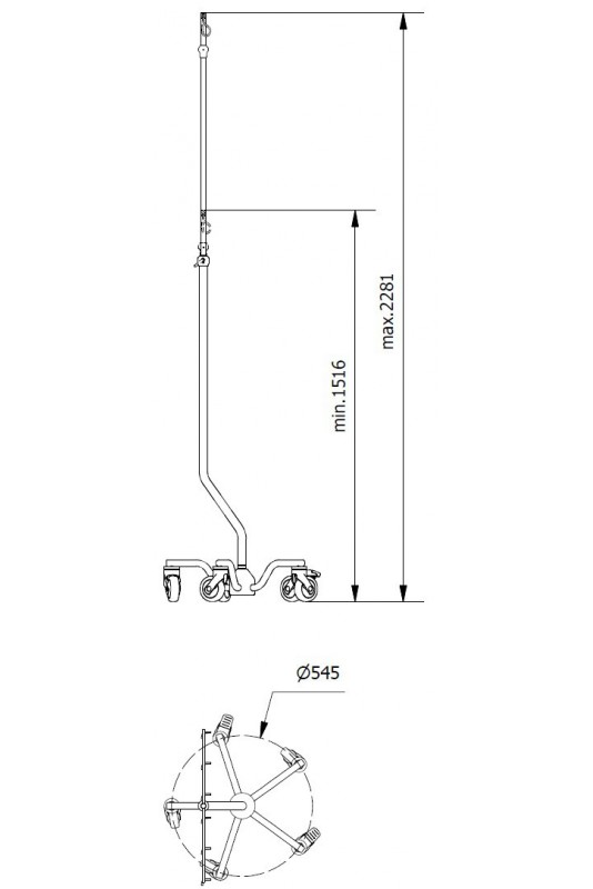 Wheelbase, curved legs, IV-stands, in stainless steel (AISI)